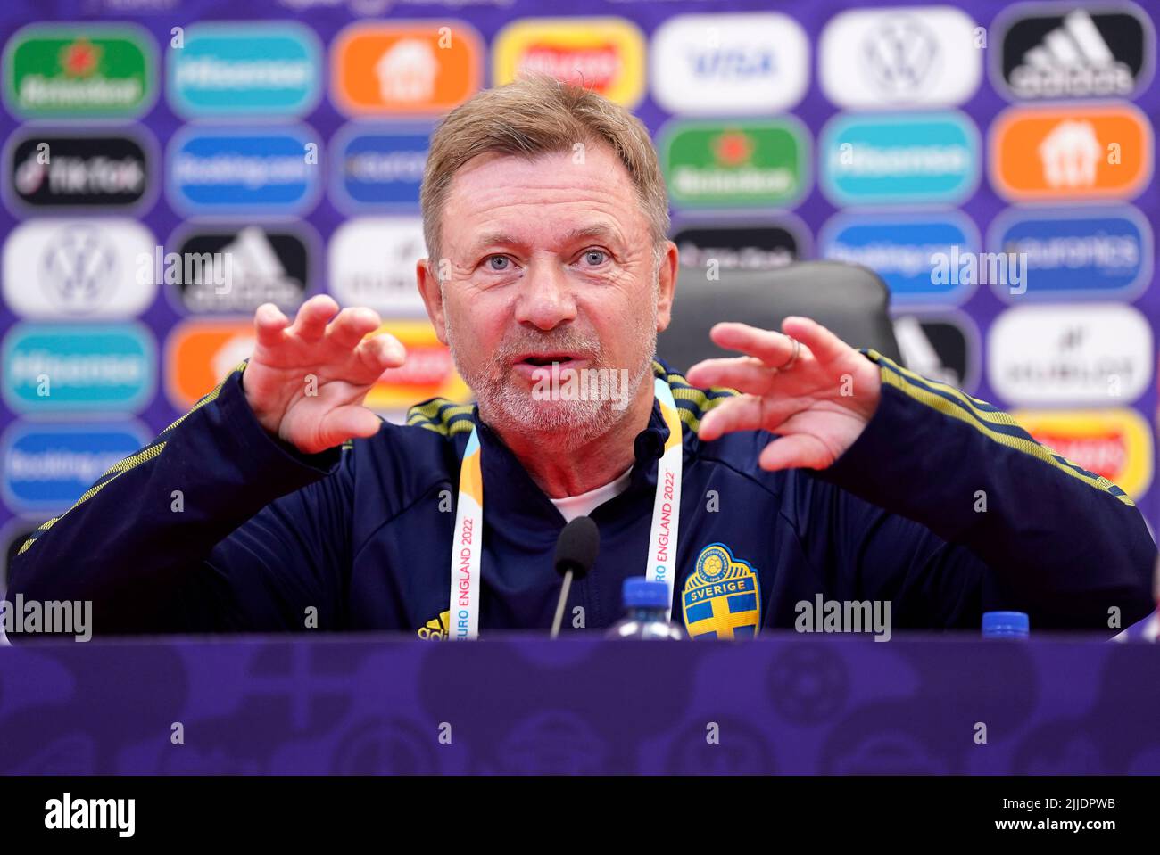 Sweden head coach Peter Gerhardsson during a press conference at ...
