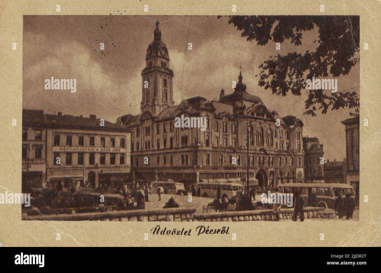 Szechenyi Square. Postcard of the Széchenyi Square in Pécs. The Local ...