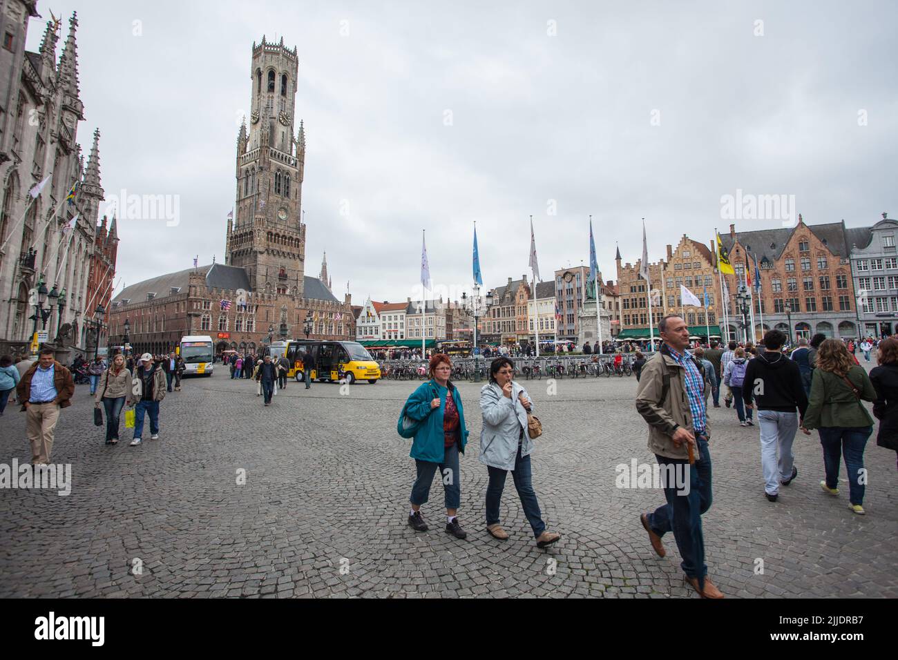 Bruges, Belgium, city street scene, people sightseeing historic part of ...