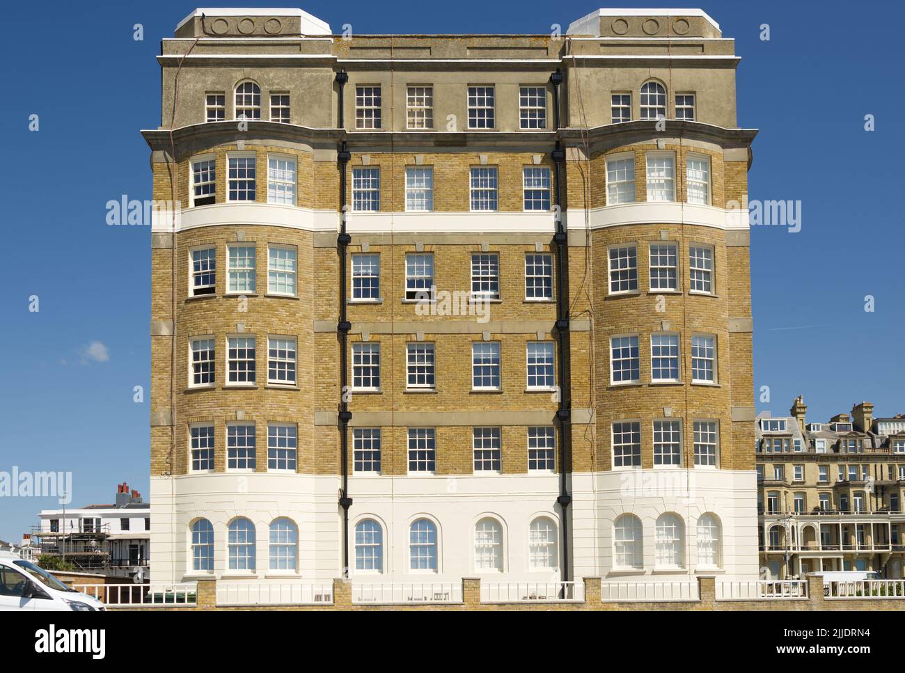 Block of flats on the seafront promenade at Hove, Brighton, East Sussex ...