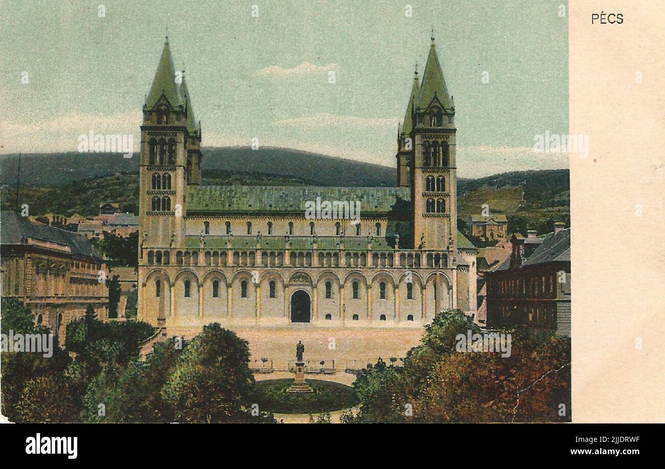 Cathedral. Postcard of the Cathedral of Pécs Stock Photo - Alamy