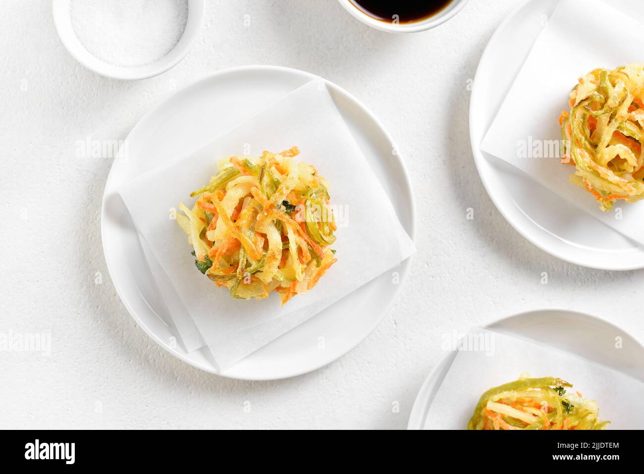 Deep fried vegetable in asian style. White background, top view, flat ...