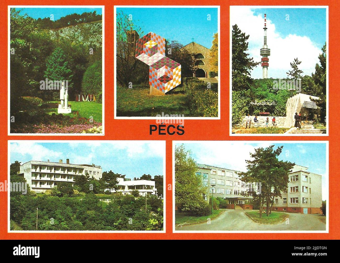 Pécs - Mosaic. Postcard of the sights of Pécs, including the TV tower ...