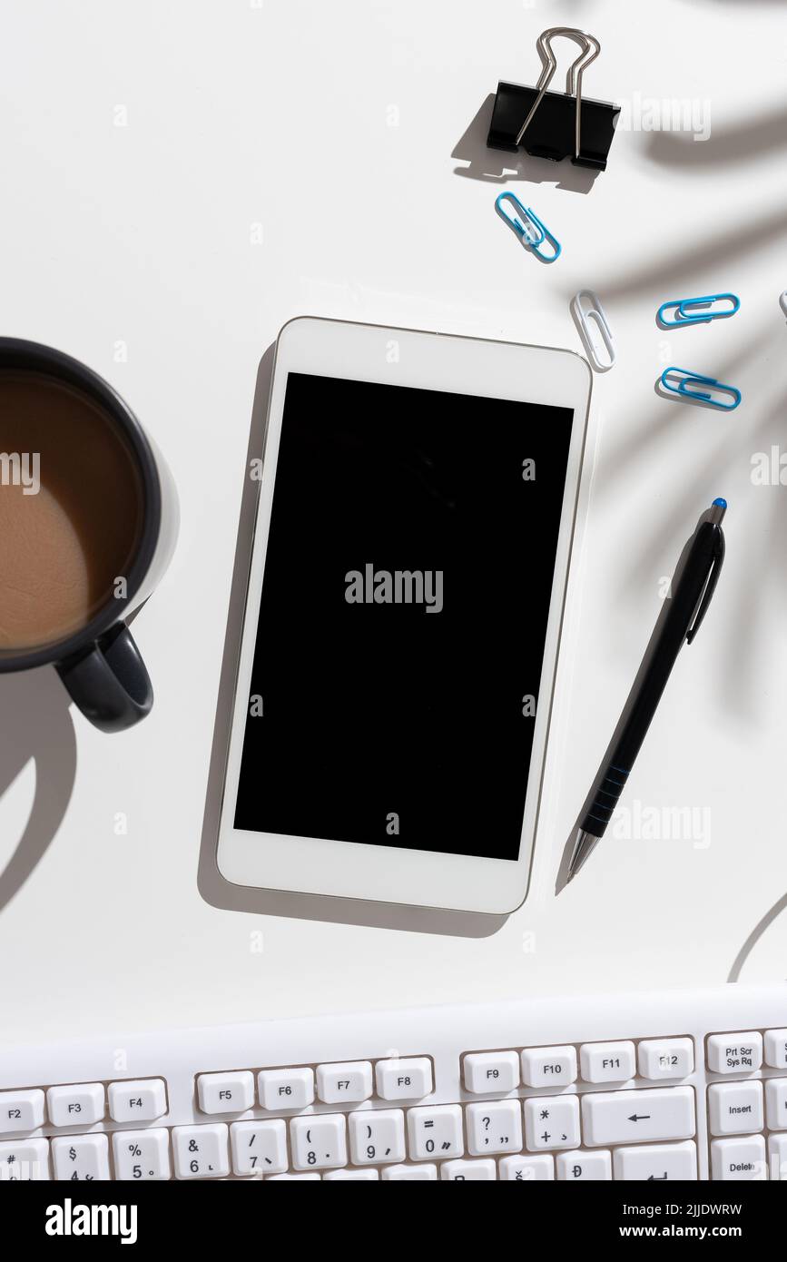 Mobile Phone Screen With Important Message On Desk With Coffee And ...