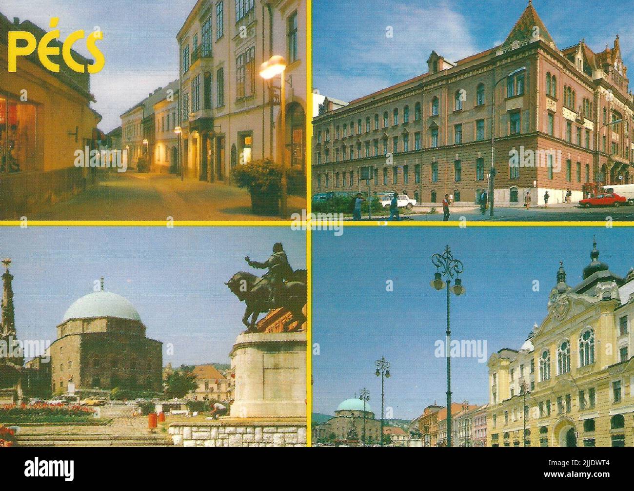 Pécs - Mosaic. Postcard of the sights of Pécs, including the Ferencesek ...