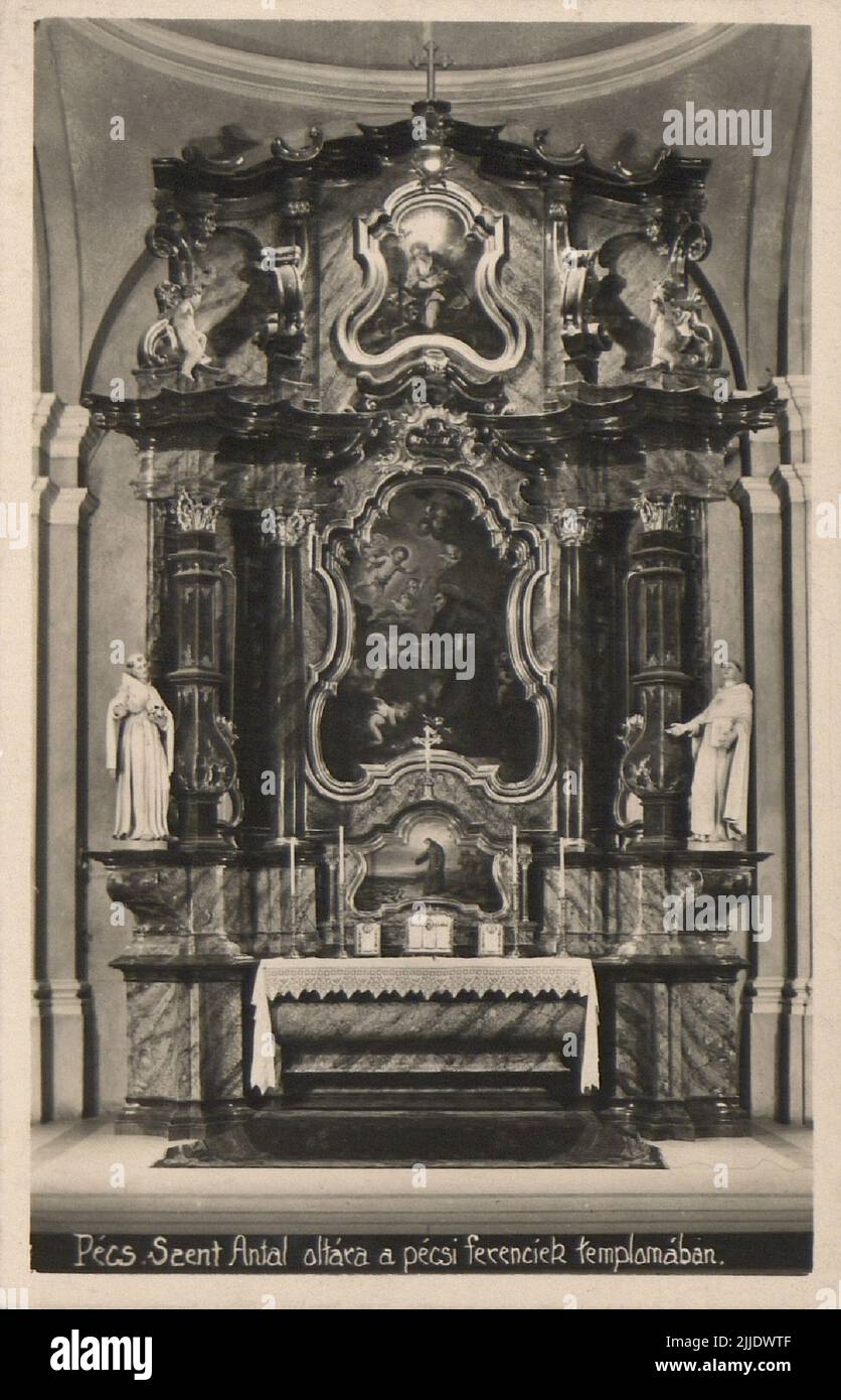 The altar of St. Anthony in the temple of Ferenciek in Pécs. Saint ...
