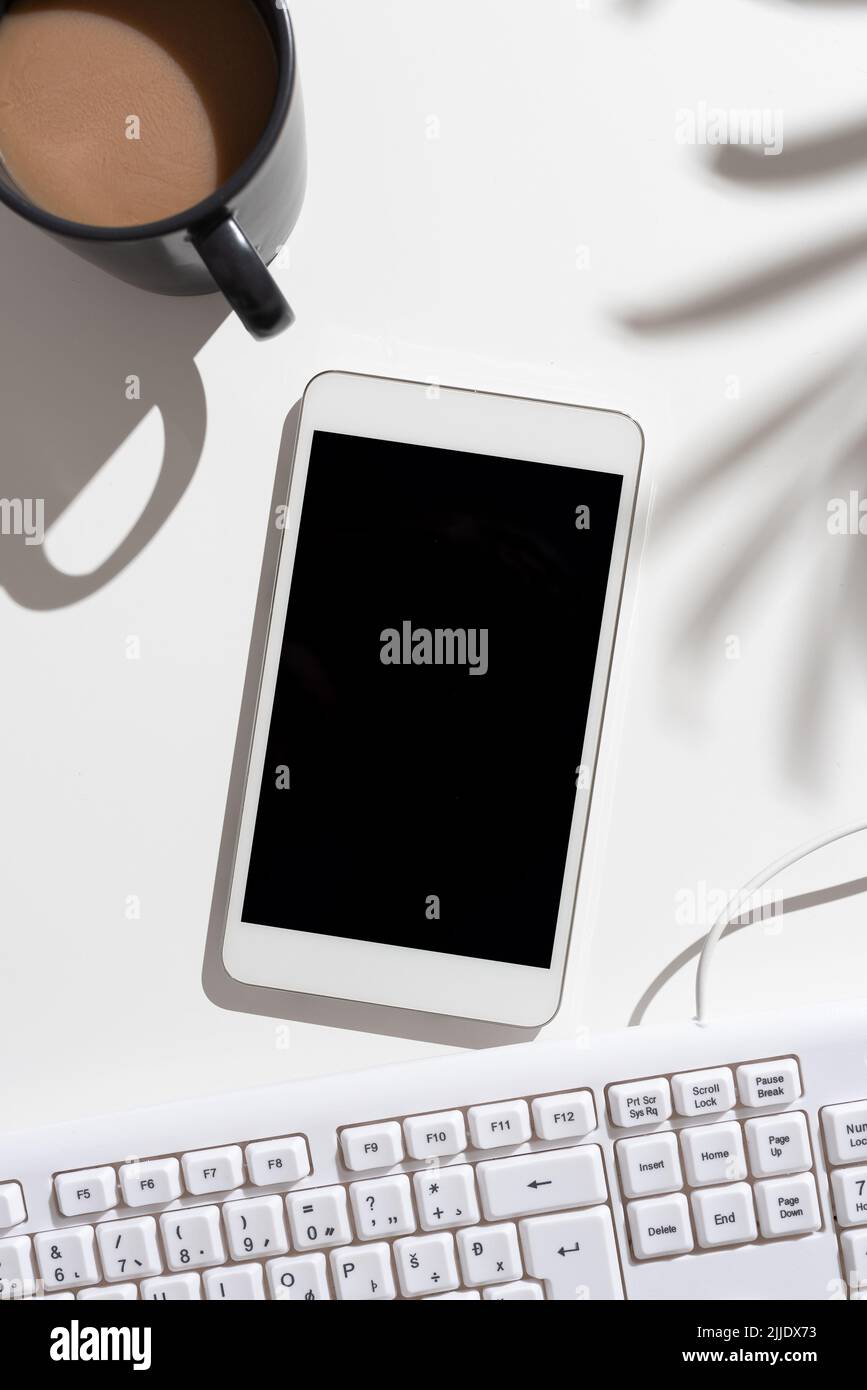 Mobile Phone Screen With Important Message On Desk With Coffee And ...
