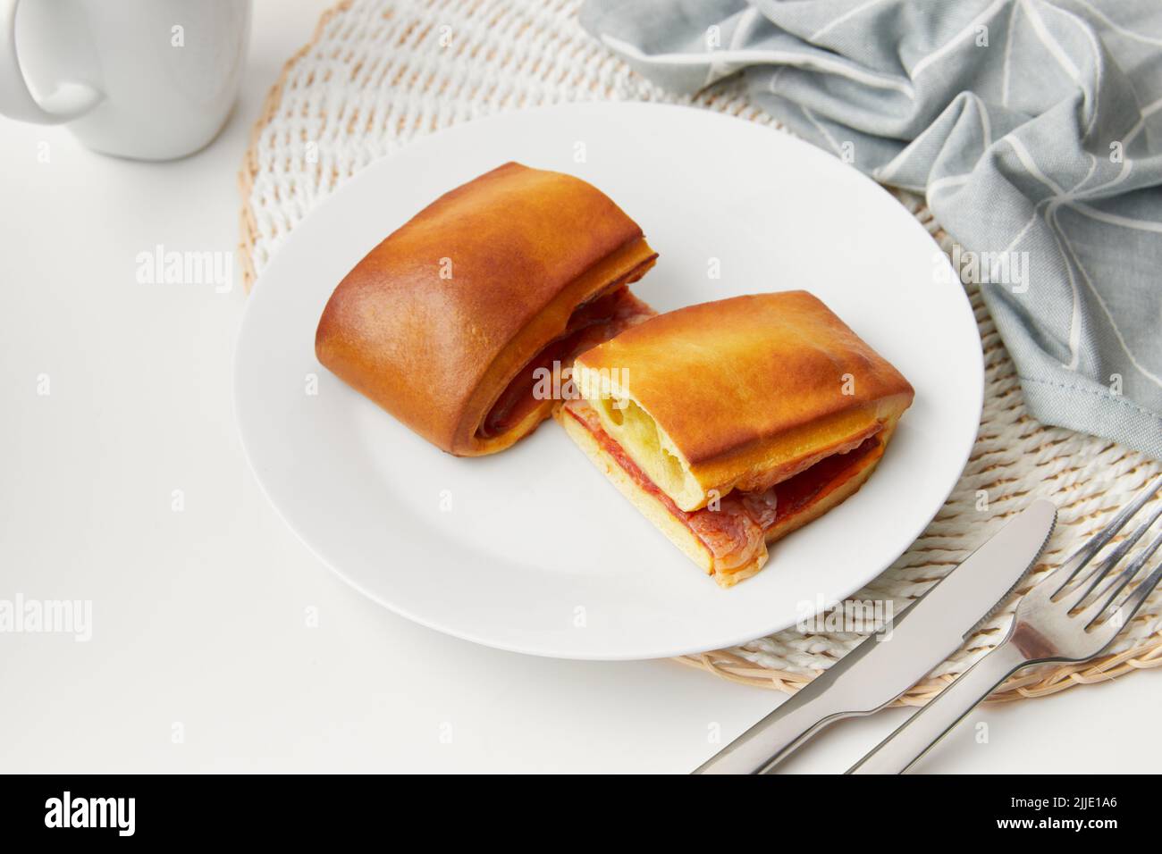 Lanche misto traditional portuguese sandwich with cheese and chorizo ...