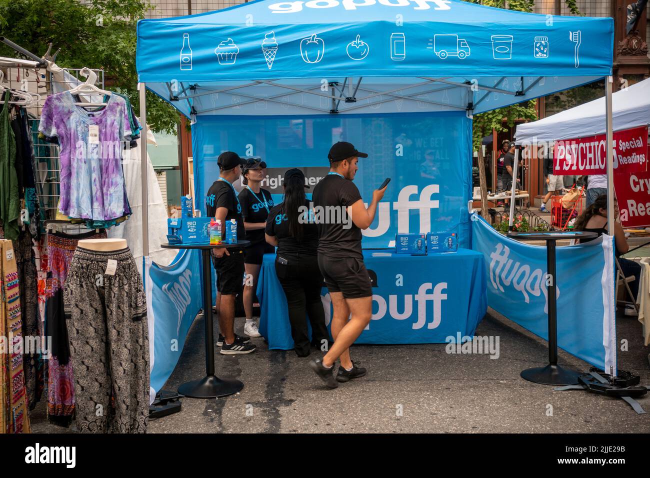 GoPuff super-fast delivery service kiosk at a street fair in Chelsea in ...