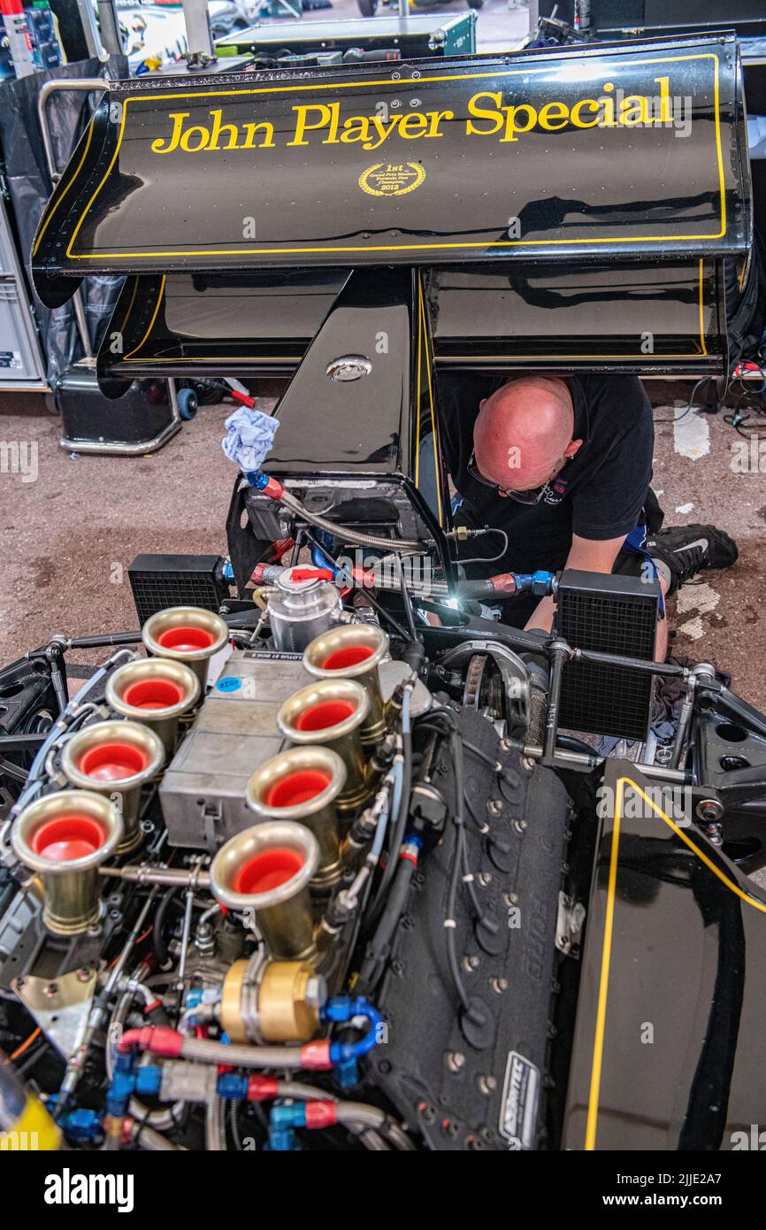 The famous black and gold JPS Lotus Formula 1 cars n the pits of the ...
