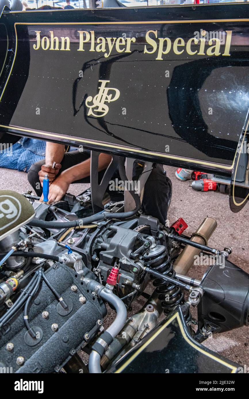 The famous black and gold JPS Lotus Formula 1 cars n the pits of the ...