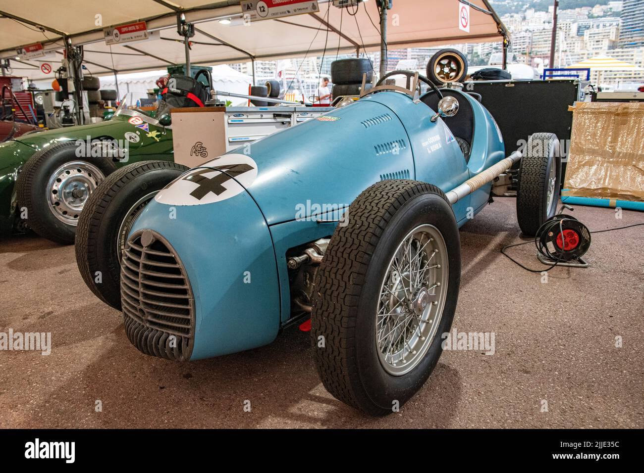 A single seater car in the pits of the historic Grand Prix in Monaco ...