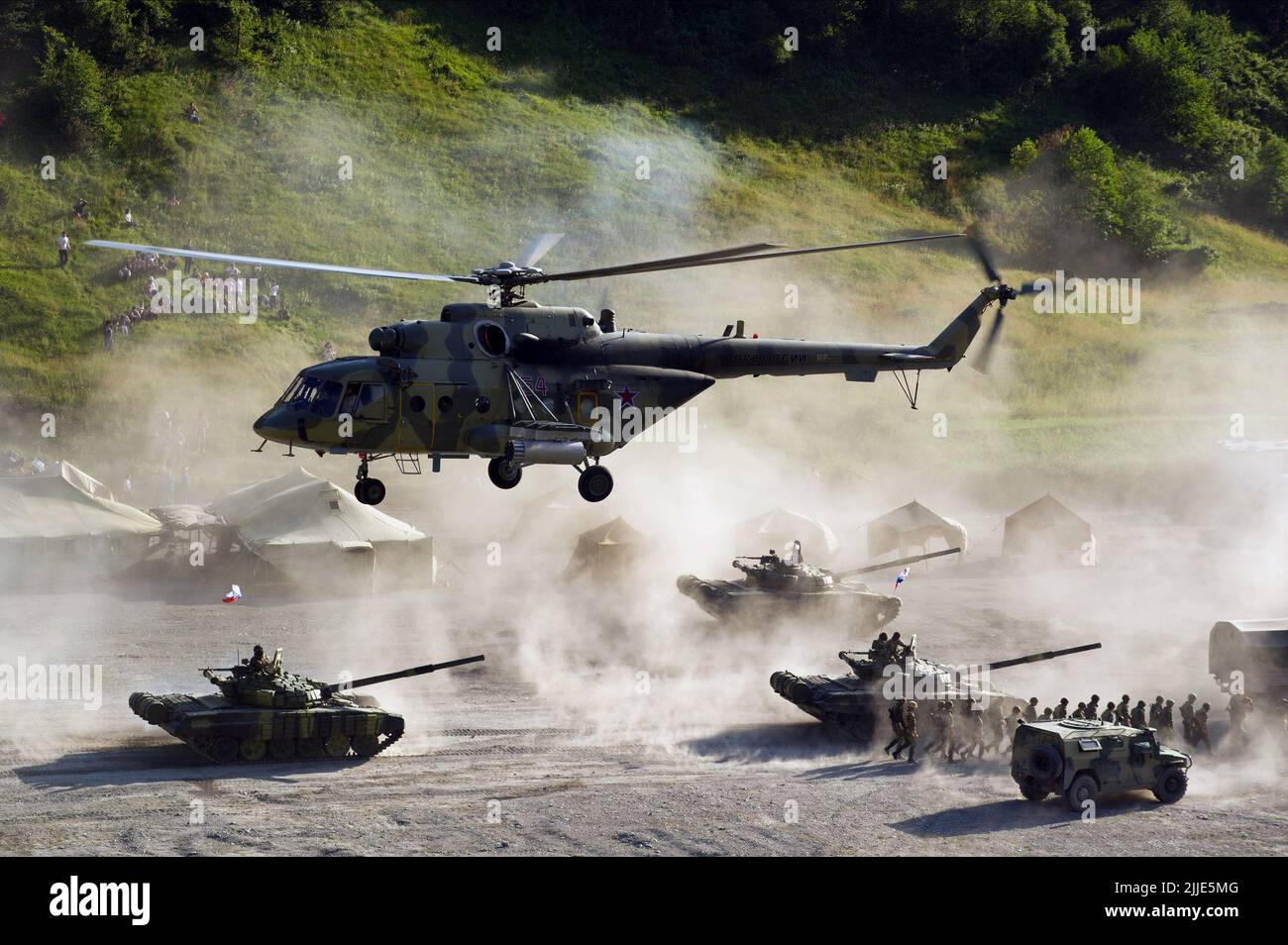 SCENE WITH HELICOPTER, TANKS, AUGUST EIGHTH, 2012 Stock Photo - Alamy