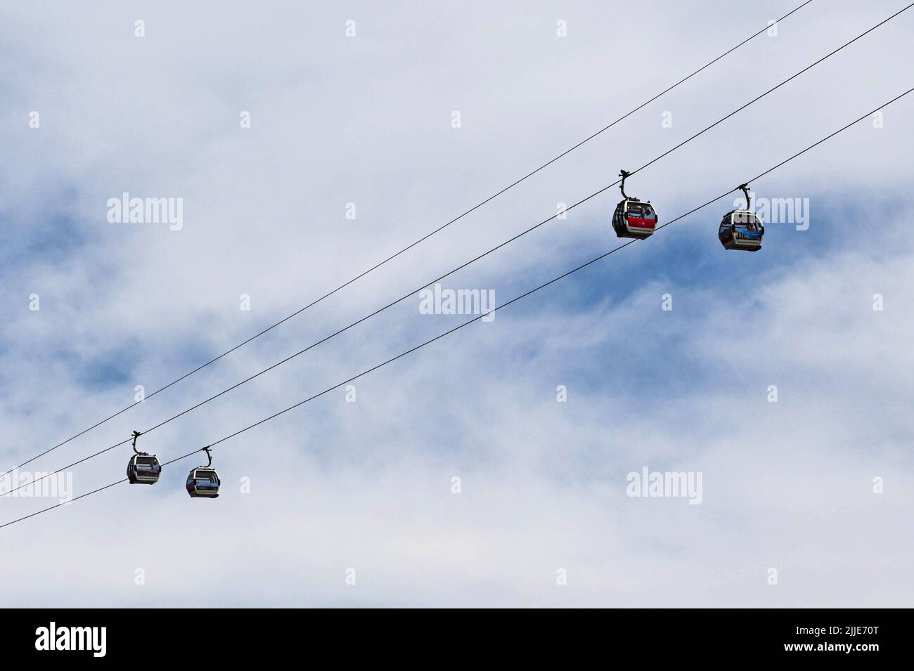 London, United Kingdom - June 2022: Gondolas on the Emirates Skyline ...