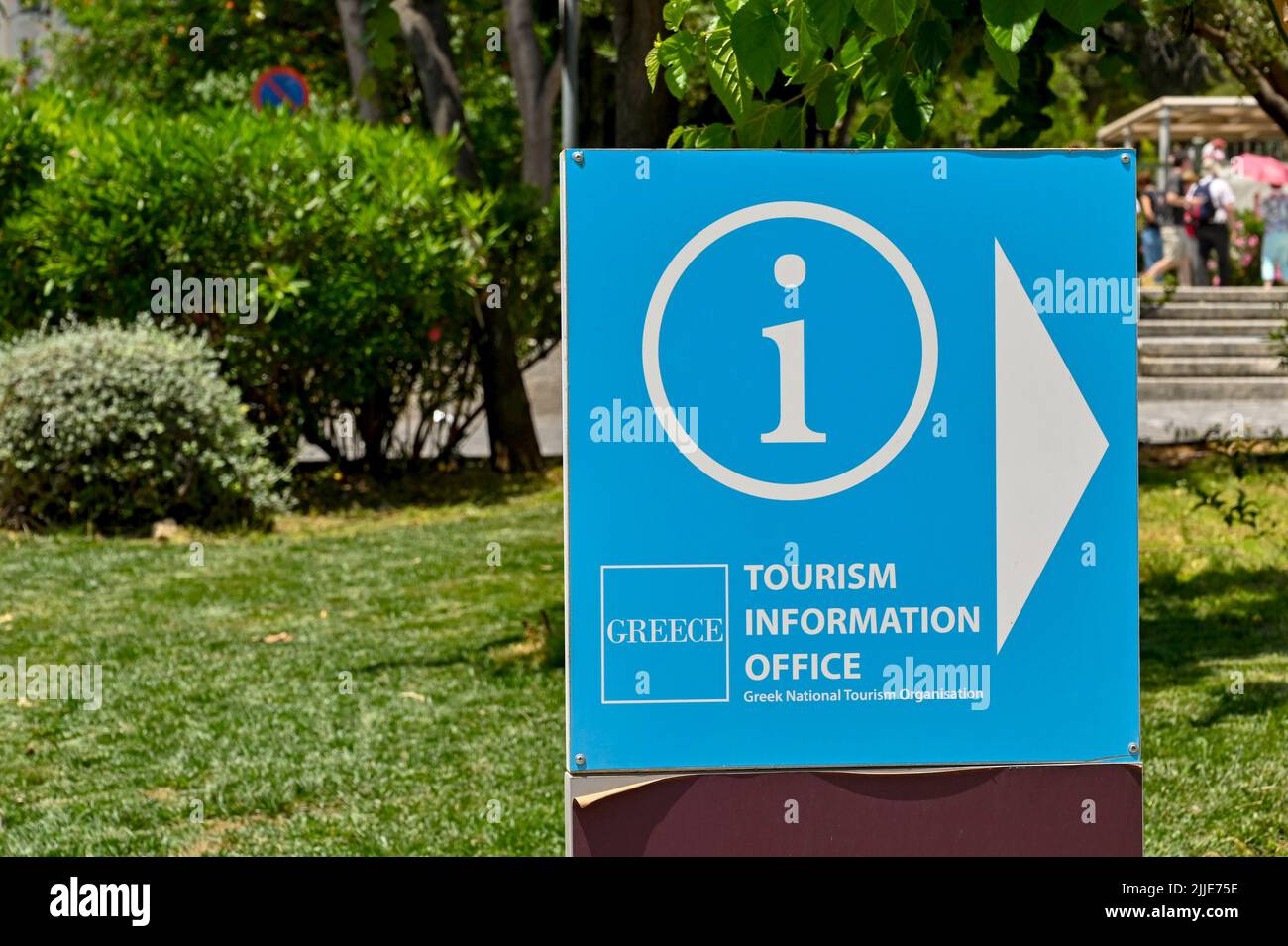 Athens, Greece - May 2022: Sign in a park in the city centre showing ...