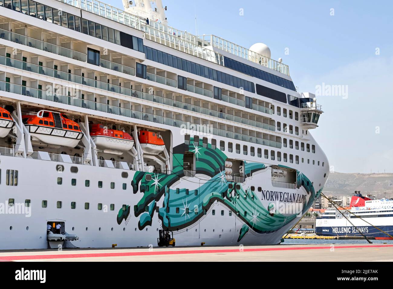 Piraeus, Athens, Greece - May 2022: Side view of the Norwegian jade ...