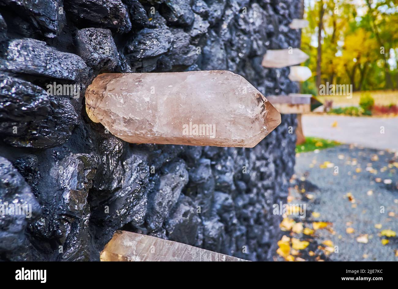 KYIV, UKRAINE - OCT 17, 2021: Closeup of the crystal and black wall of ...