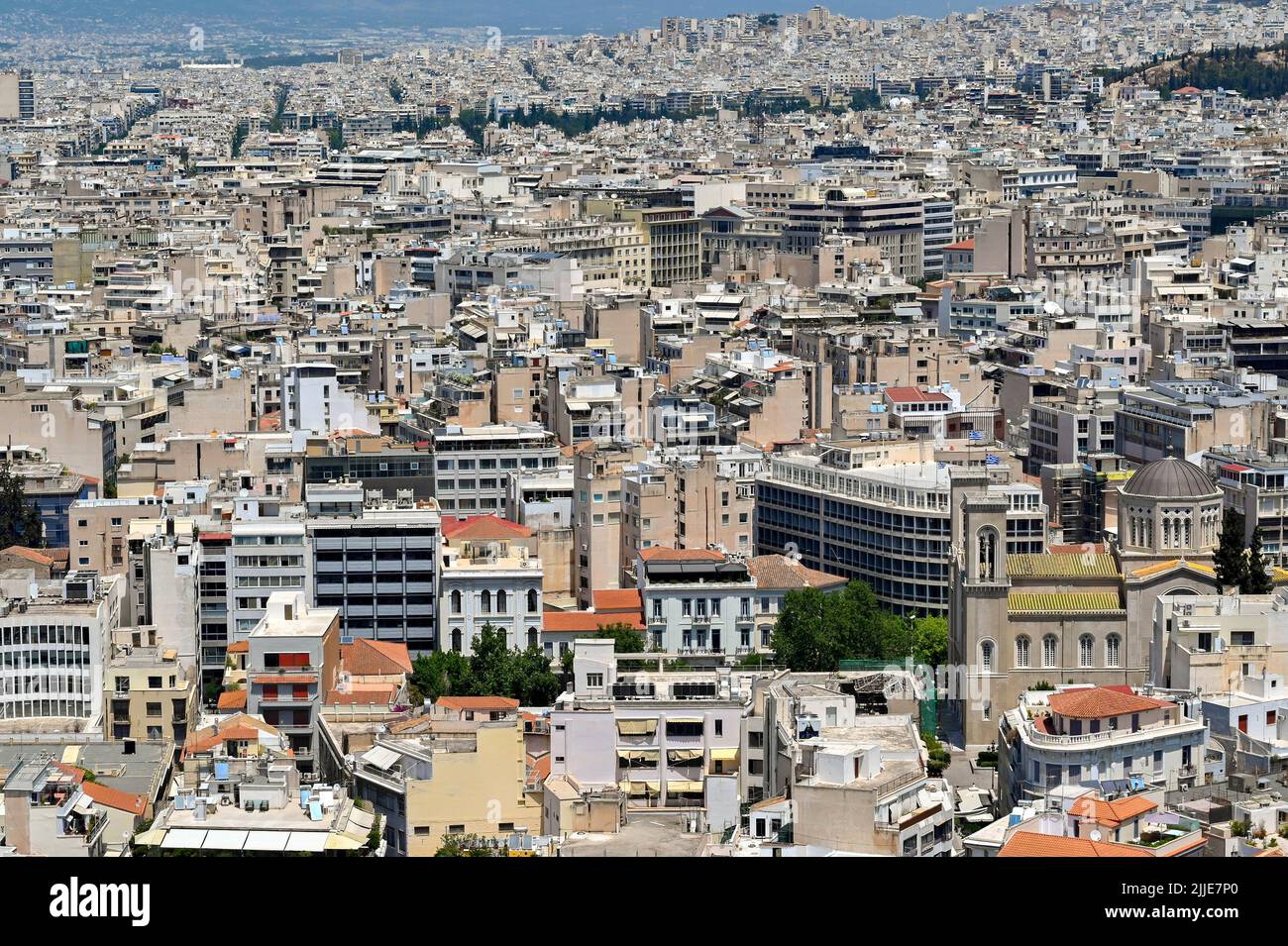 Athens, Greece - May 2022: Aerial view of homes and buildings in the ...
