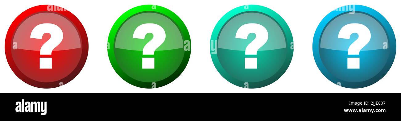 Question mark round glossy web icon set, colorful buttons isolated on ...