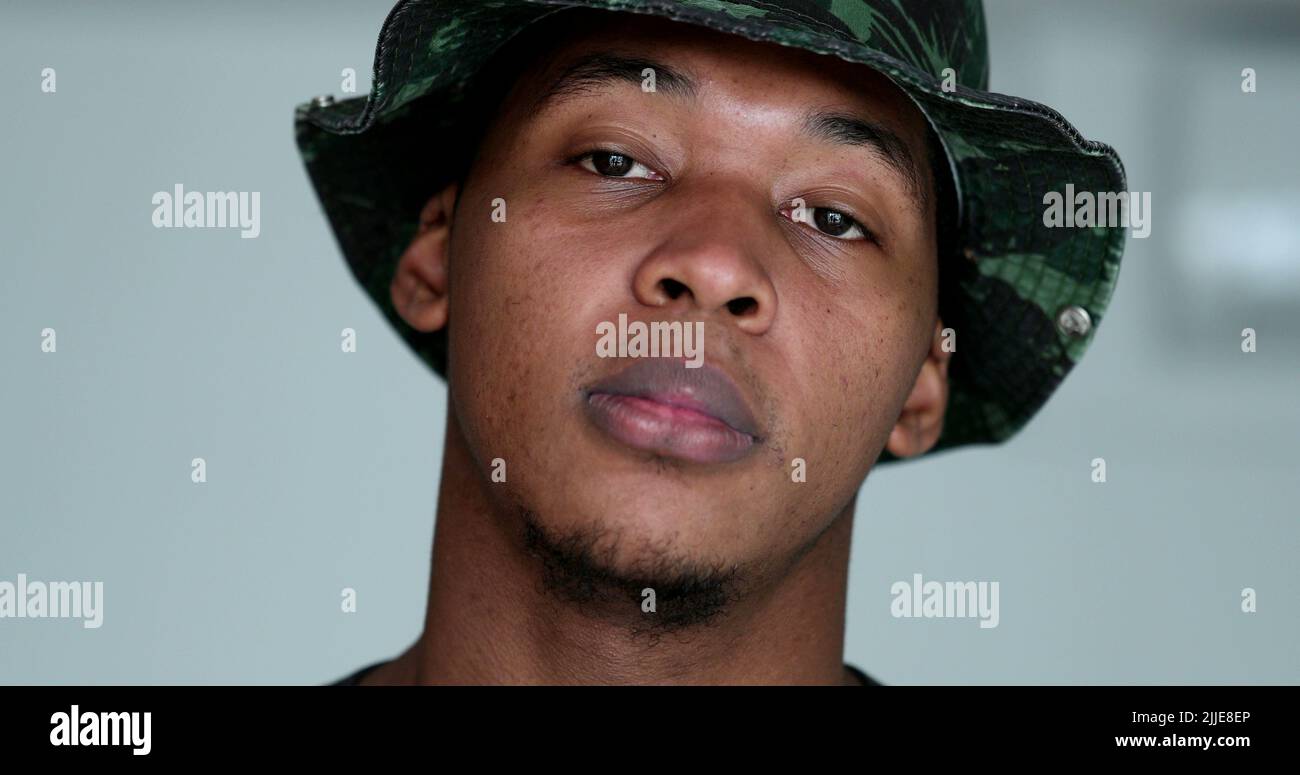 Serious black guy staring at camera. Portrait African American male ...