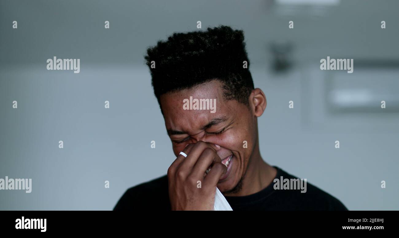 Spontaneous black man burst laughing out loud. African person authentic ...