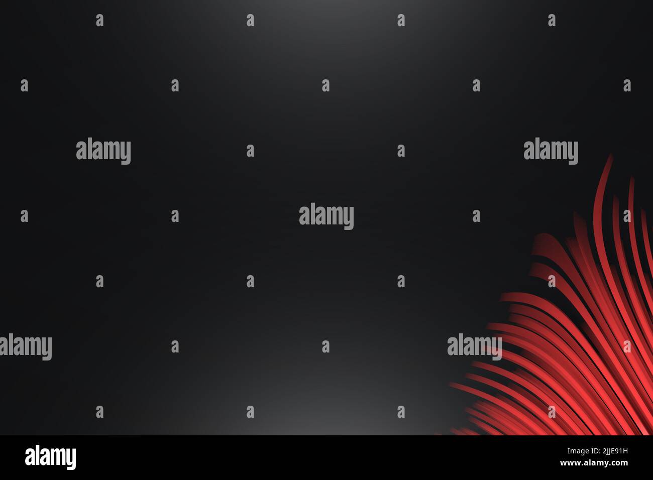 A 3D rendering of red curved lines isolated on dark background with ...