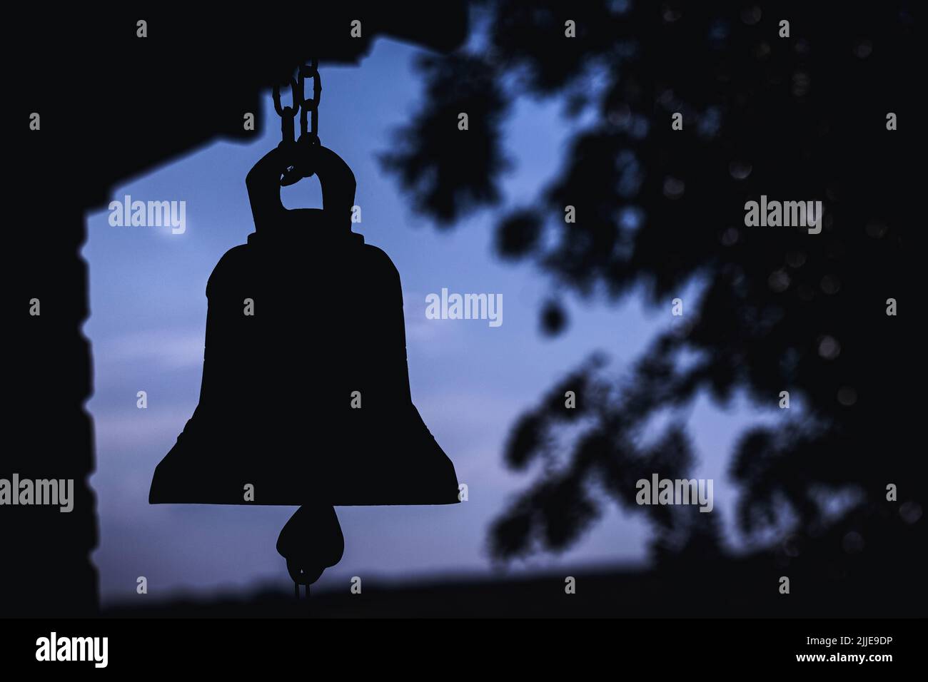 ancient bell silhouette in church, place of relaxation and worship ...
