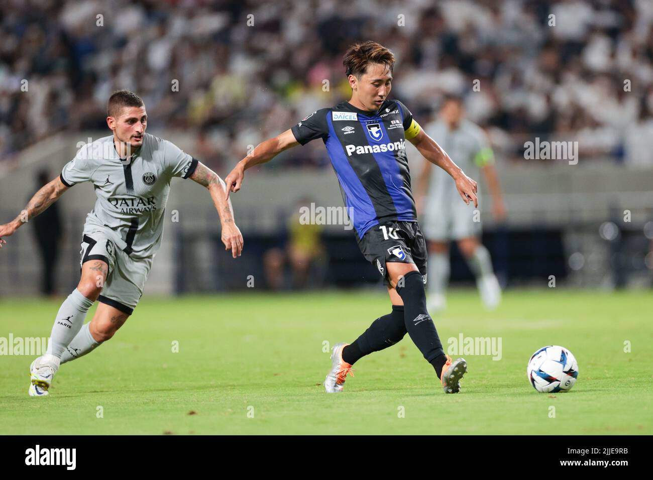 Osaka, Japan. 25th July, 2022. (L-R) Marco Verratti (PSG), Shu Kurata ...