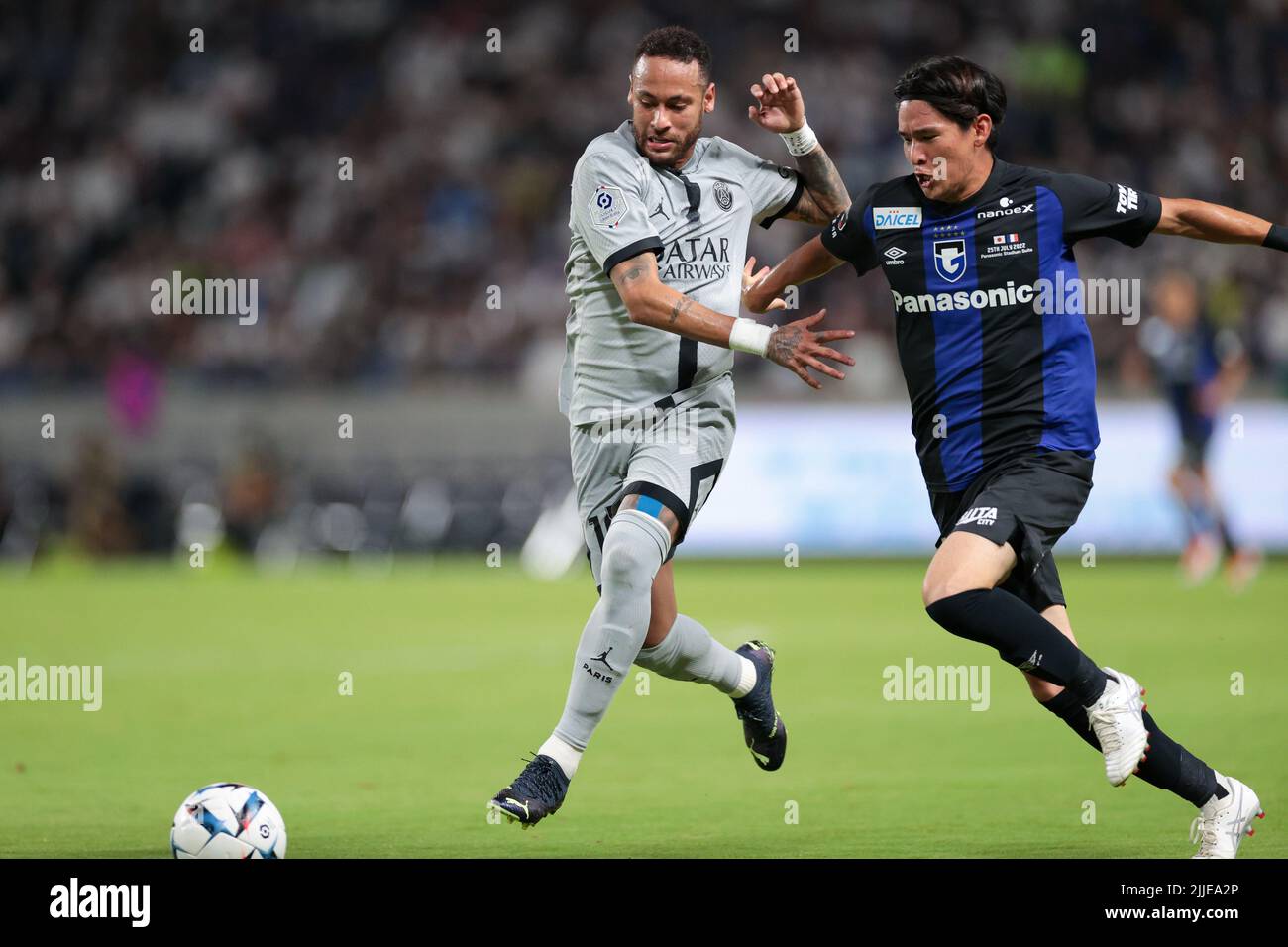 Osaka, Japan. 25th July, 2022. (L-R) Neymar (PSG), Ko Yanagisawa (Gamba ...