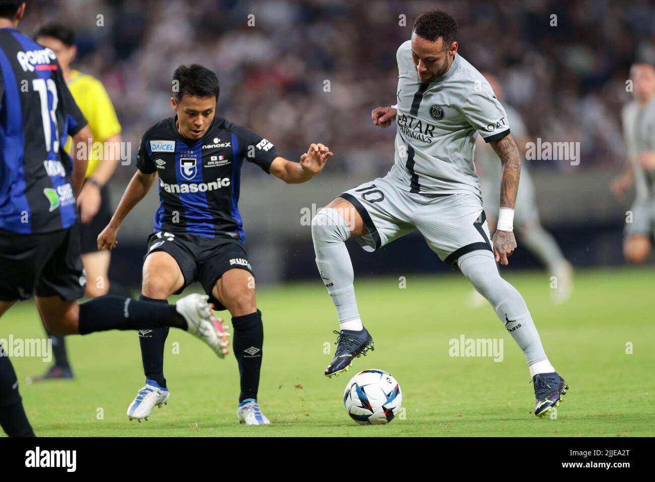Osaka, Japan. 25th July, 2022. (L-R) Mitsuki Saito (Gamba), Neymar (PSG ...