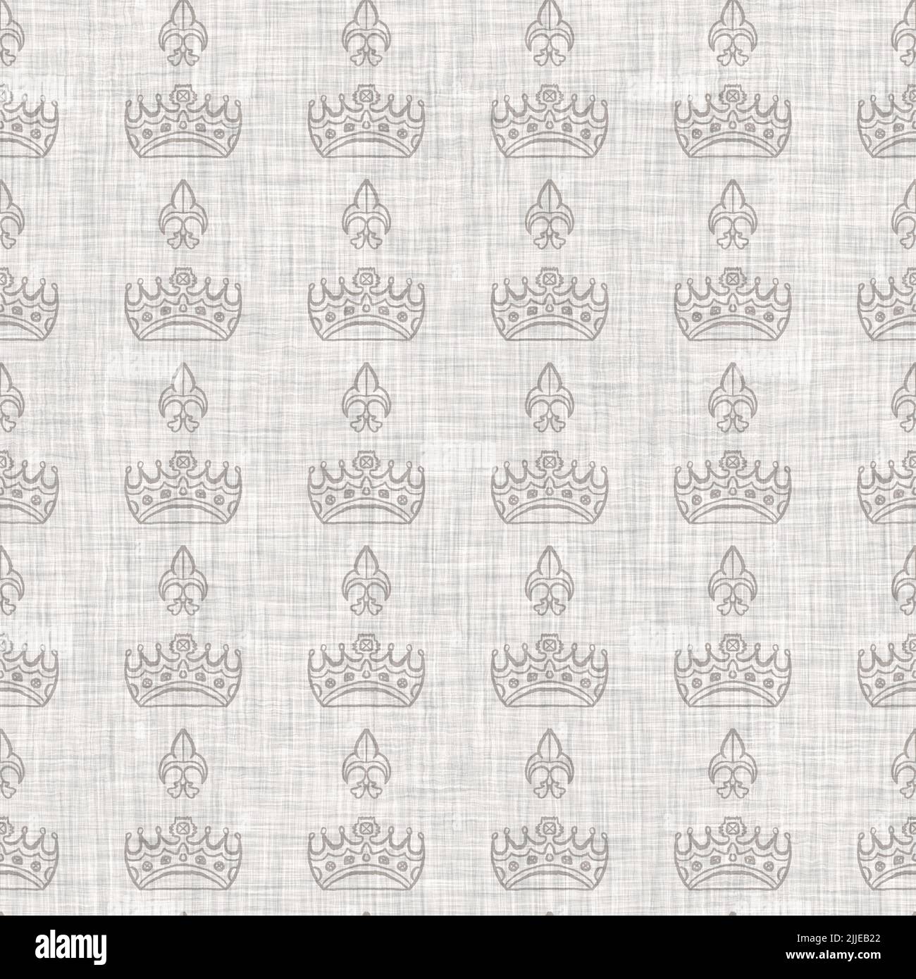 French grey crown motif seamless pattern. Tonal country cottage style ...