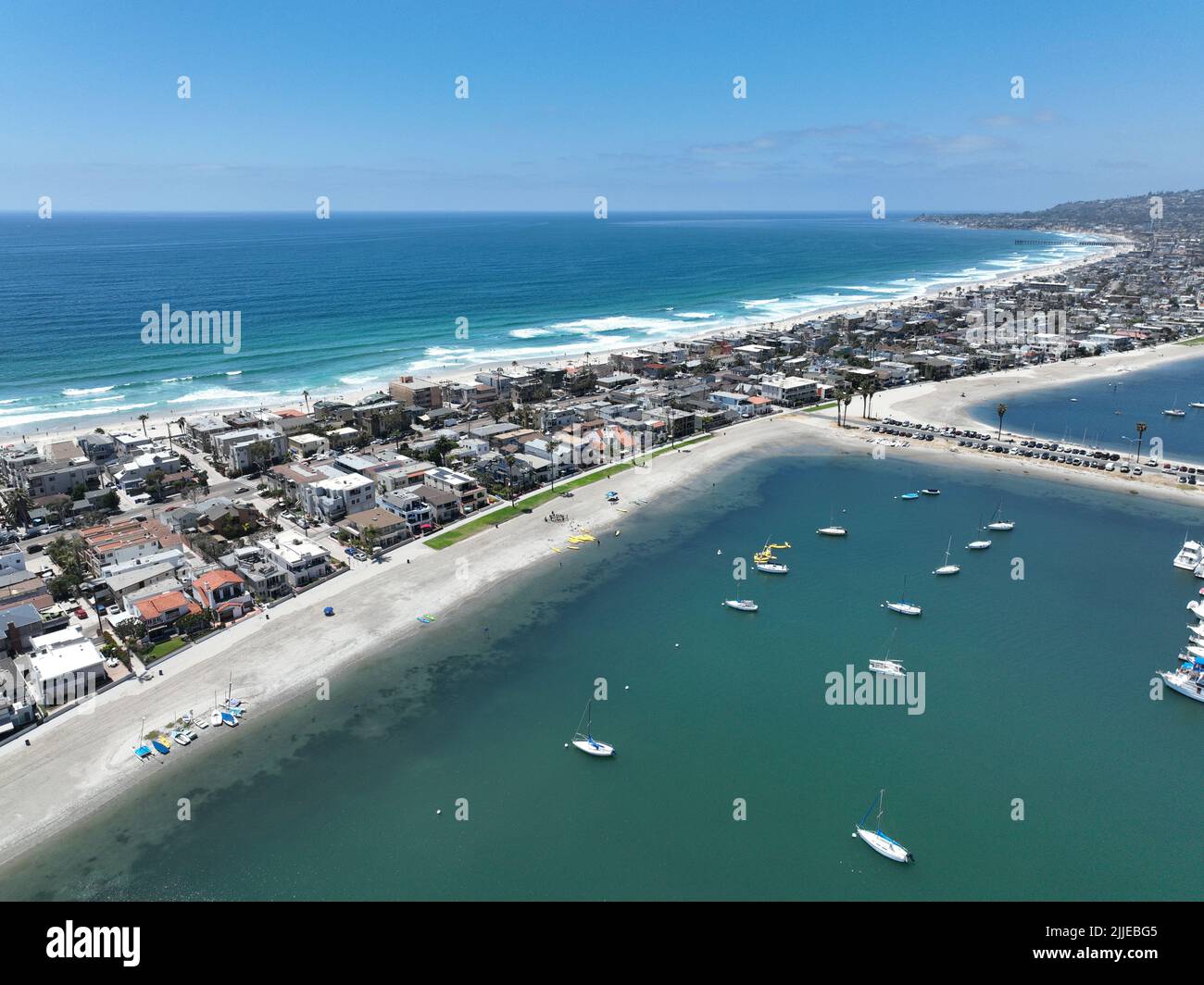 Aerial view of Mission Bay and beach in San Diego, California. USA ...