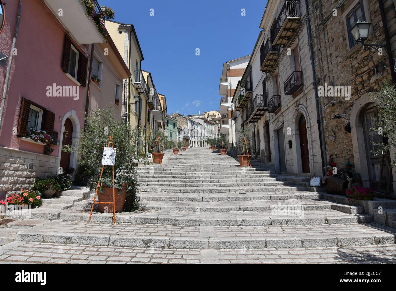 A narrow street in Trivento, a mountain village in the Molise region of ...
