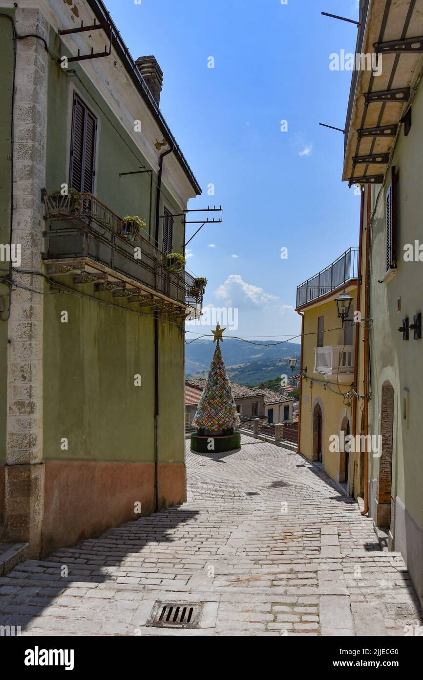 A narrow street in Trivento, a mountain village in the Molise region of ...