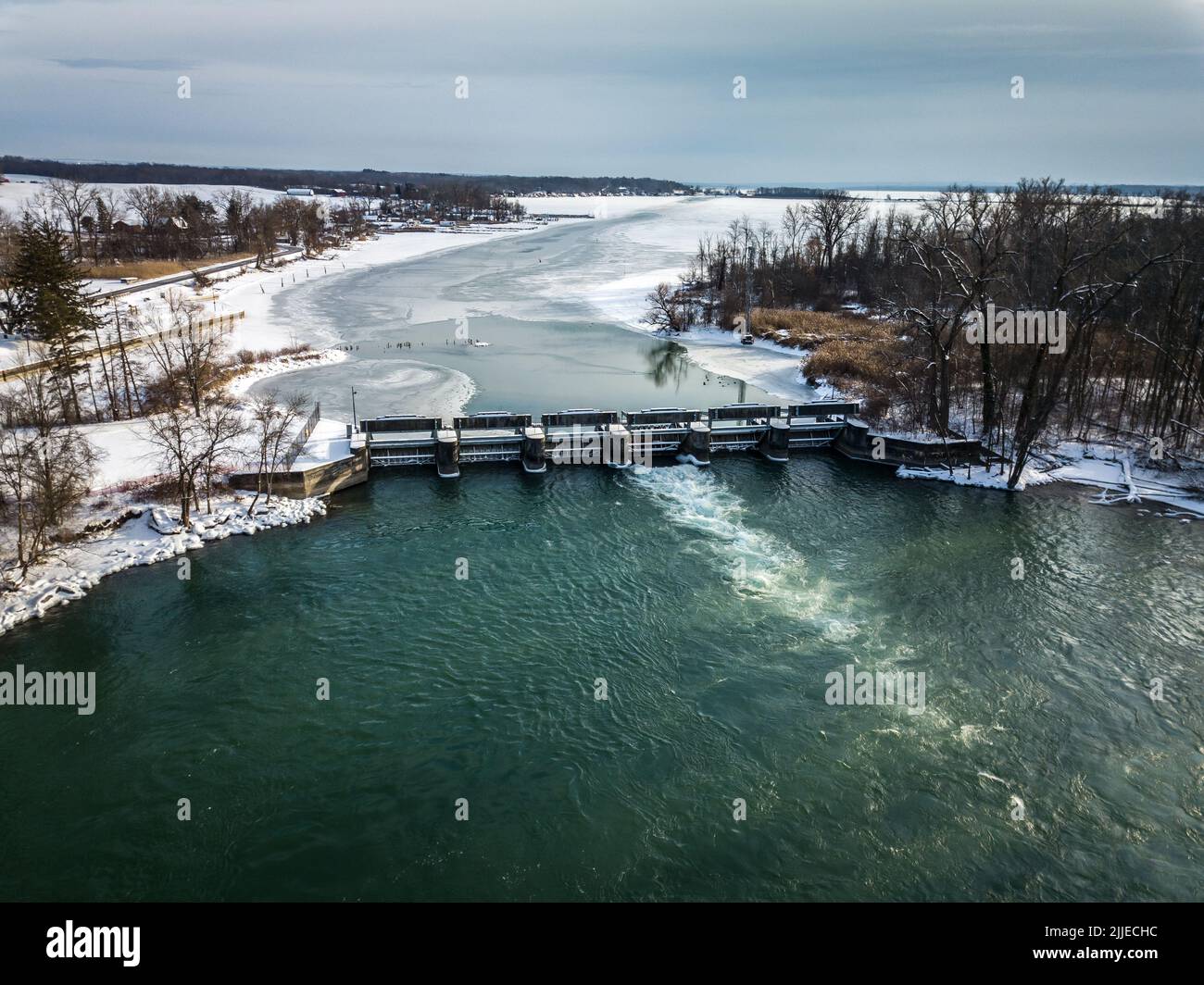 A beautiful view of Dam in upstate New York in wintertime Stock Photo ...