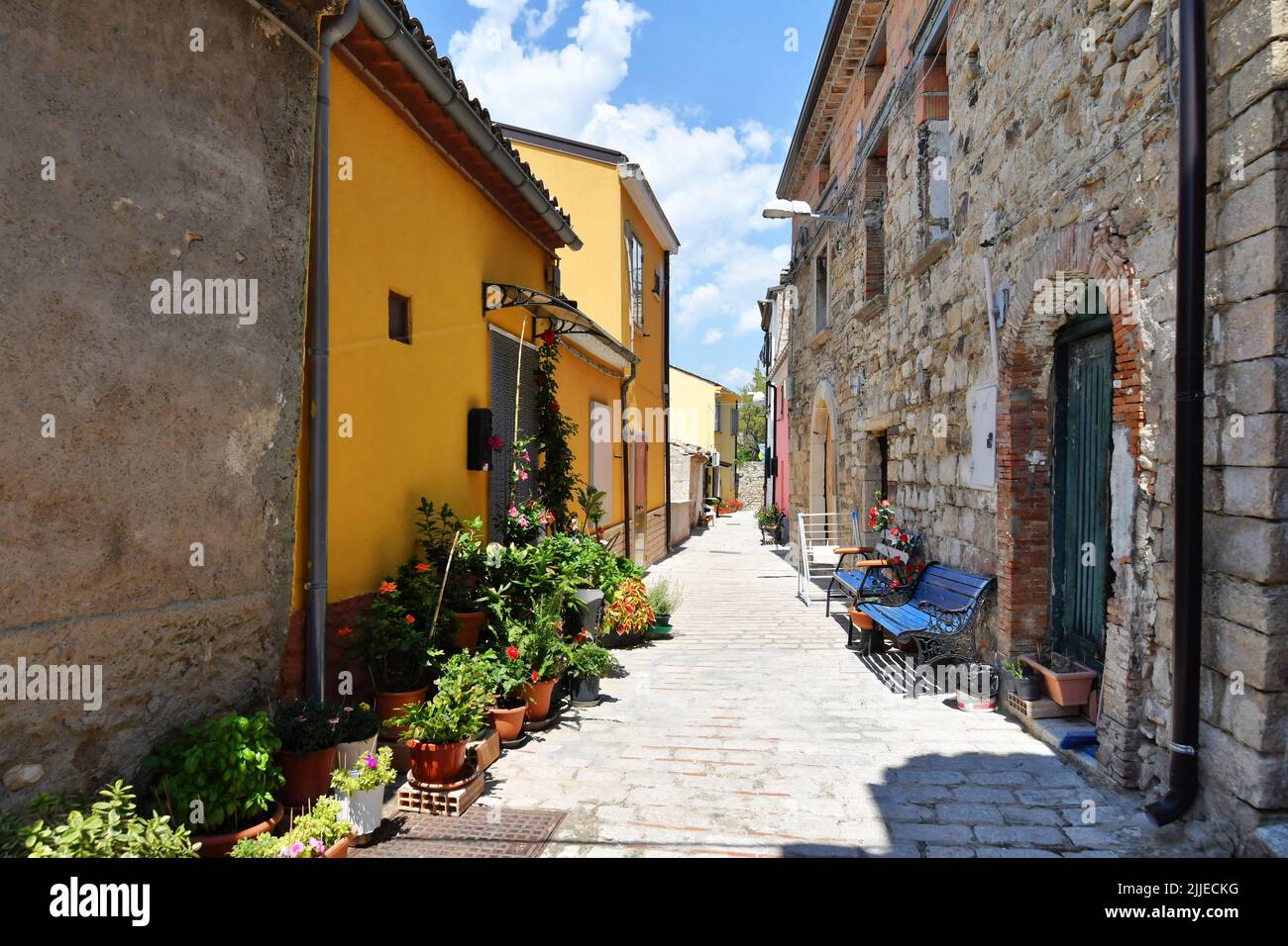 A narrow street in Trivento, a mountain village in the Molise region of ...