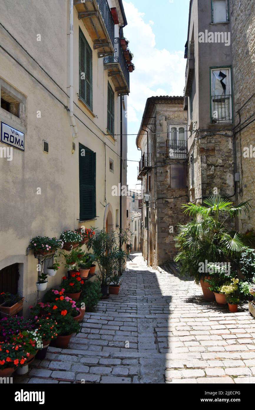 A narrow street in Trivento, a mountain village in the Molise region of ...