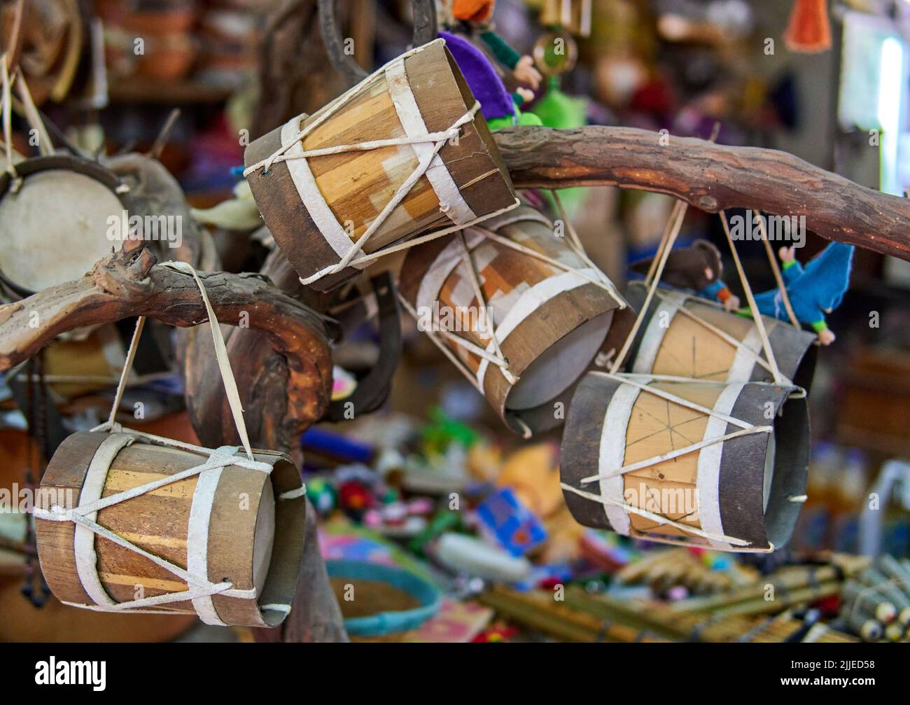 Mini wooden Drums Selling At Market in Mendoza Argentina. rustic ...