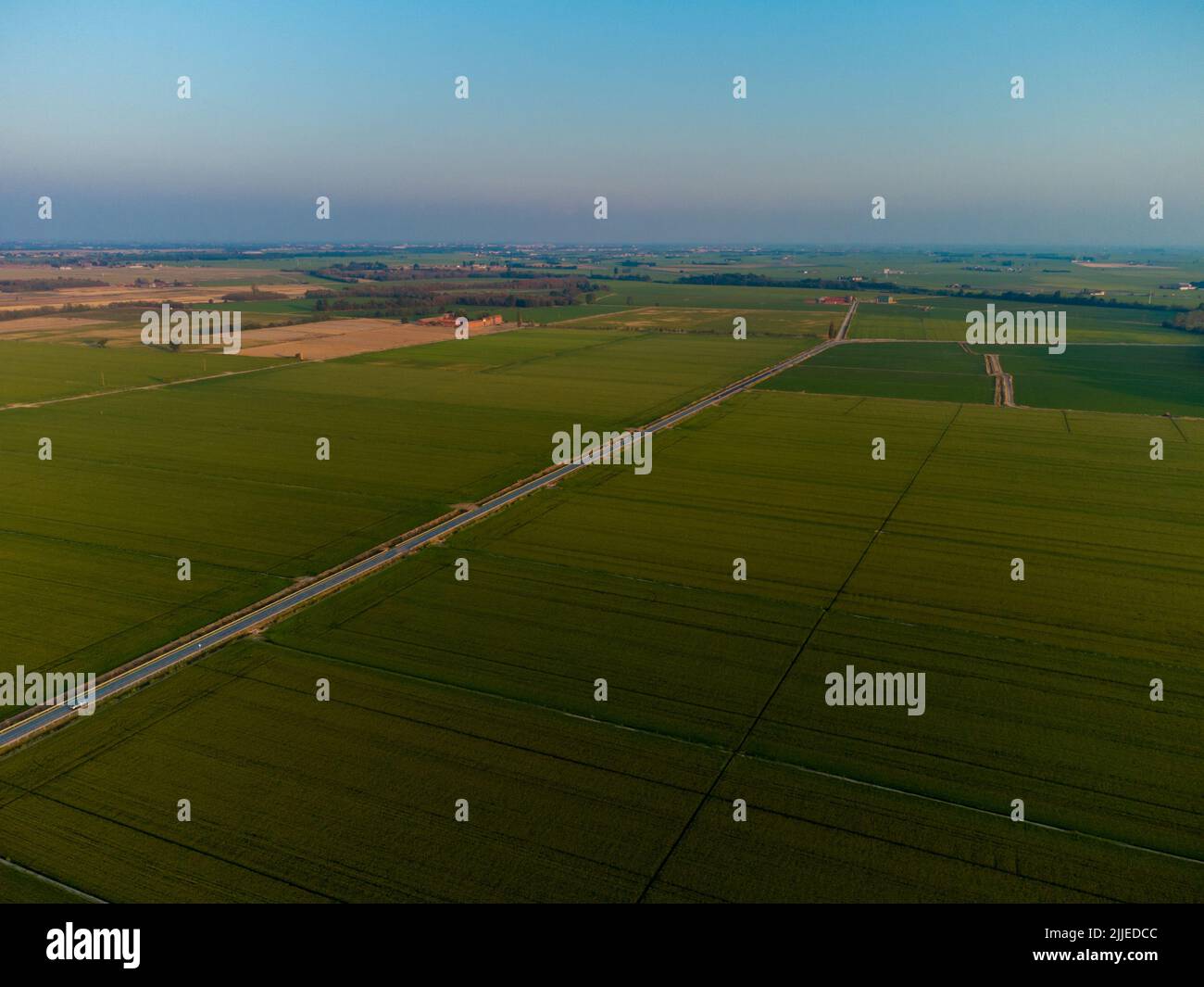 Aerial farmland landscape in Po valley in Italy at sunset Stock Photo ...