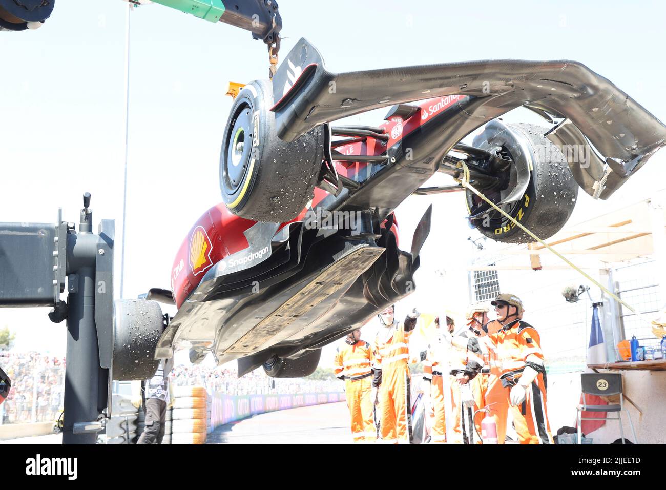 Le Castellet, France. 24th July, 2022. Damaged car of #16 Charles ...
