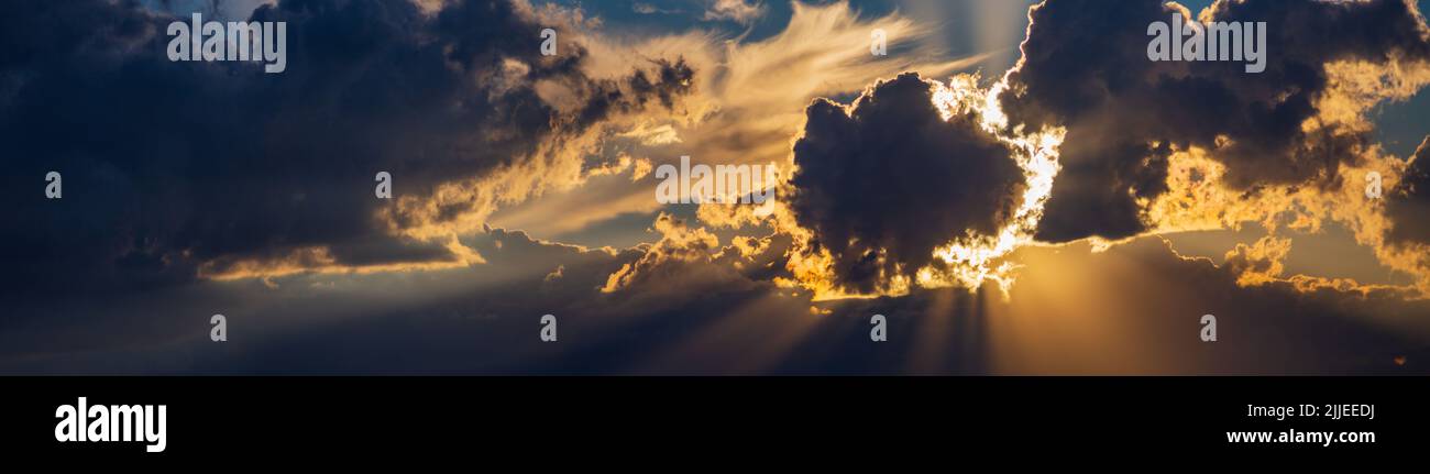 Landscape with the rays of God. Dramatic sky with sun rays shine ...