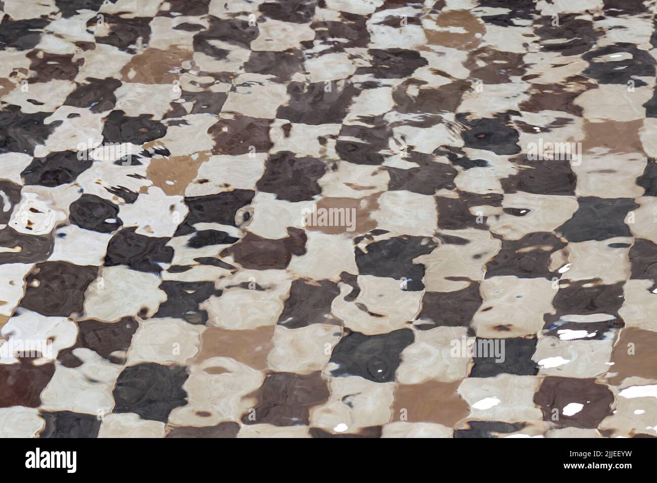 Blurring water covering a squared tile floor on an abstract texture ...
