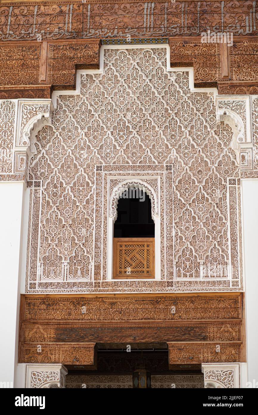 Old Arabian style gate entrance with a wooden arch window in Marrakesh ...