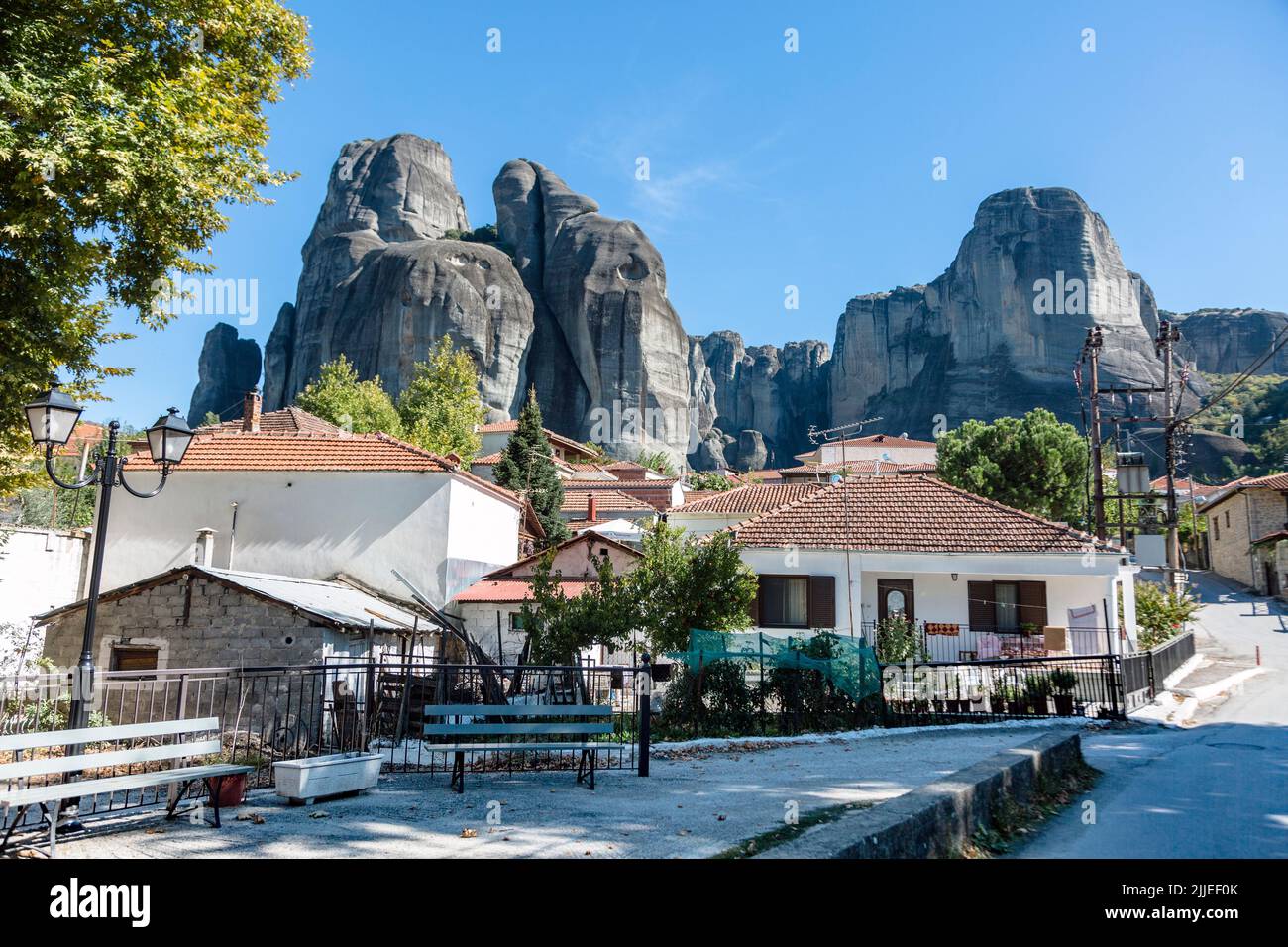 The huge rock pillars formation of Meteora over the Kastraki town ...