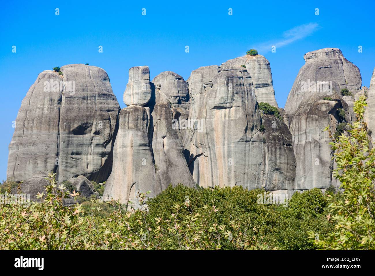 The huge rock pillars formation of Meteora, weathering by water, wind ...