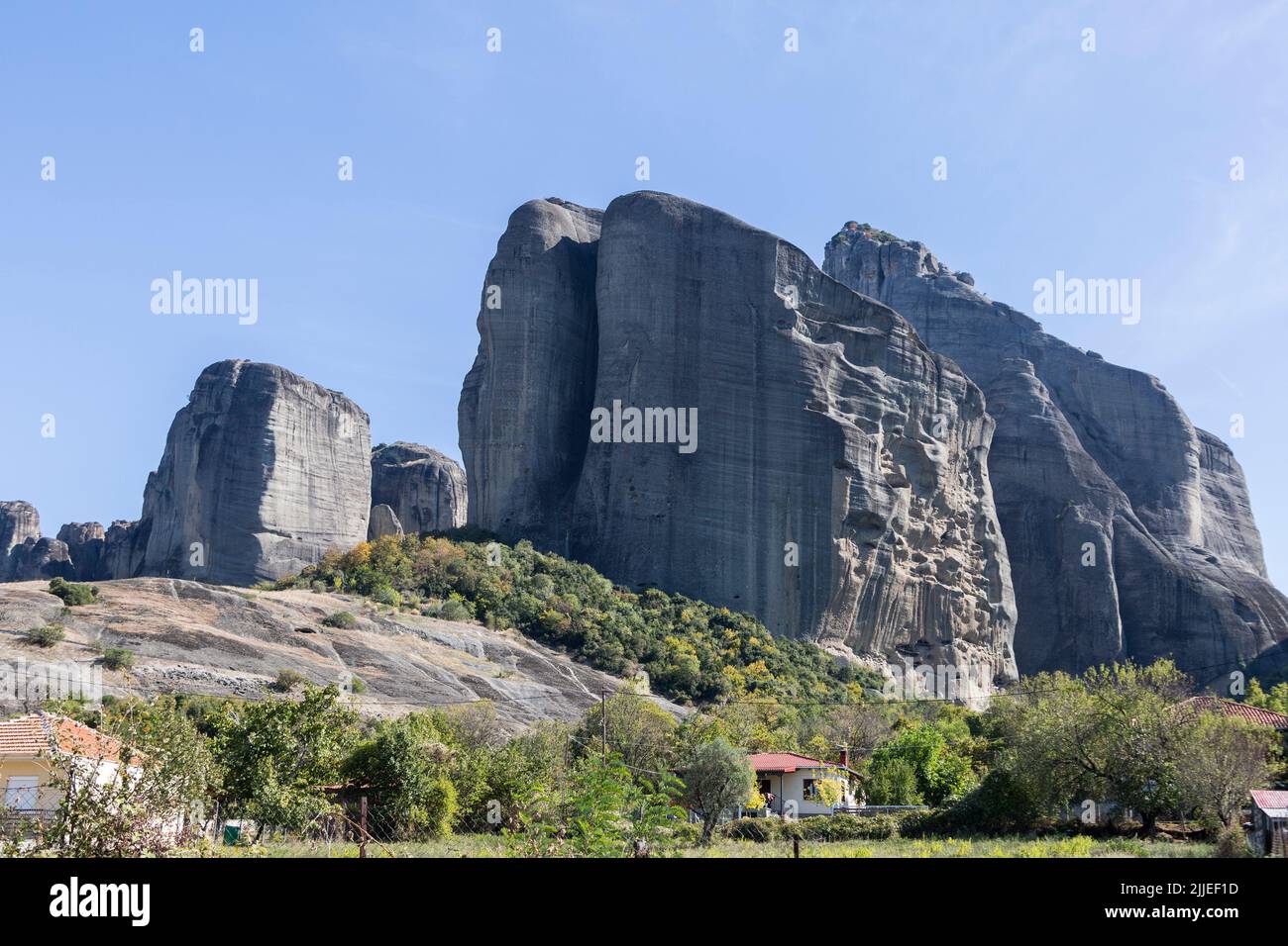 The huge rock pillars formation of Meteora, weathering by water, wind ...