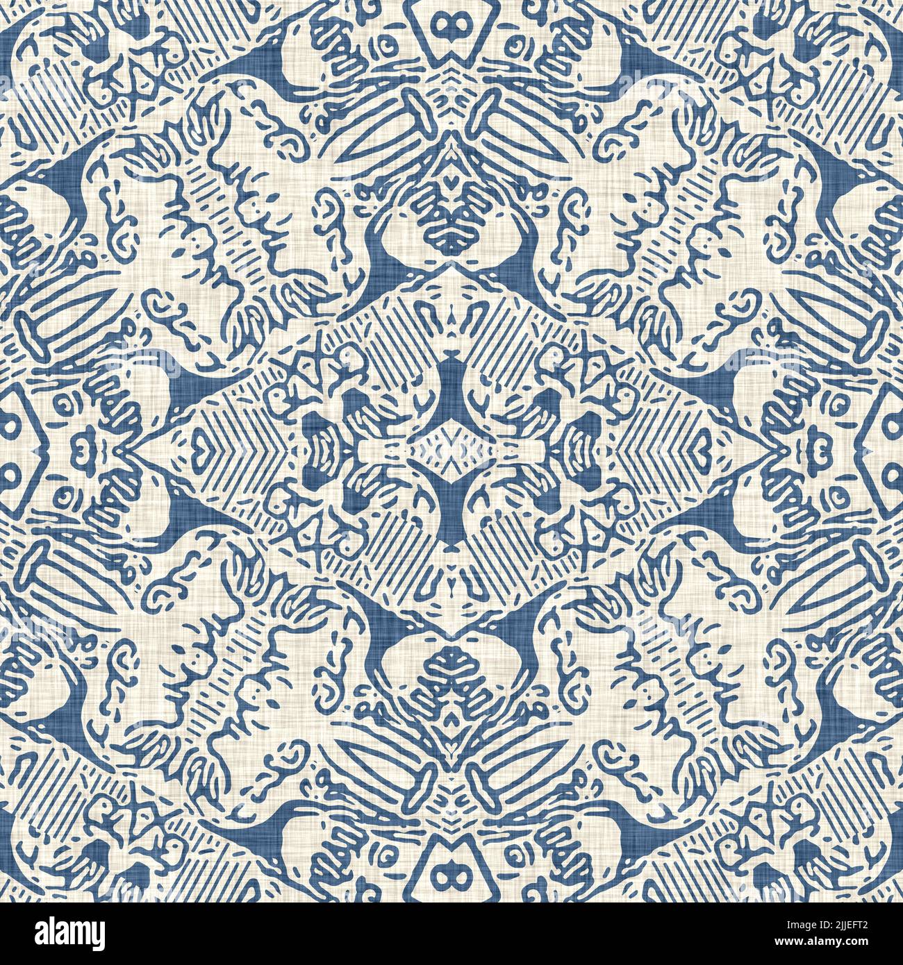 French blue linen effect geometric pattern. Classic 2 tone European ...