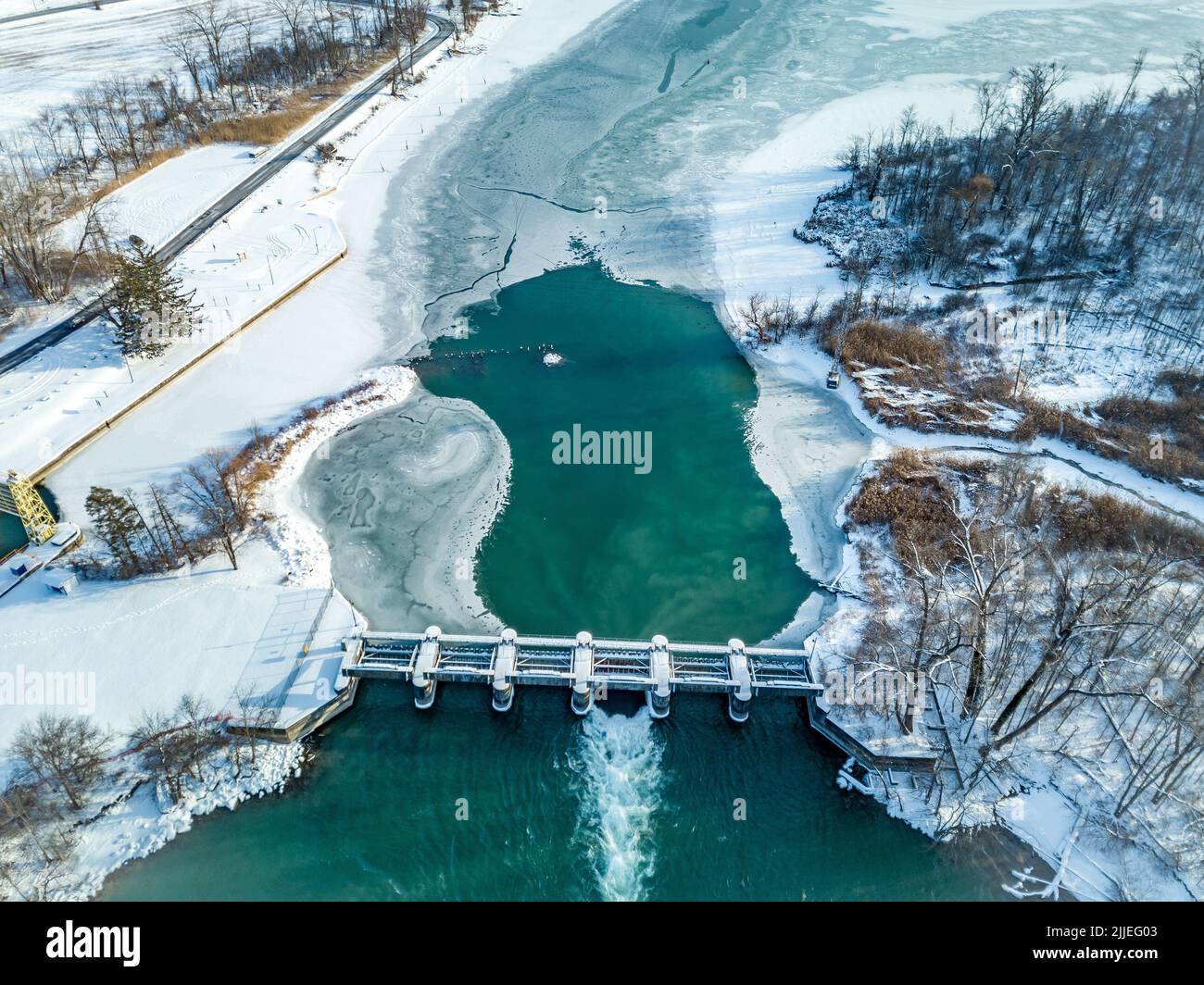 Aerial view snowy bank river hi-res stock photography and images - Alamy