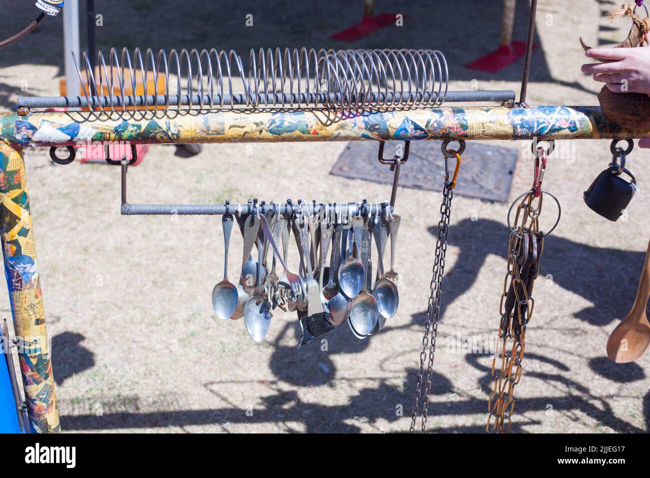Abstract view of everyday objects used in a sensory arts installation ...