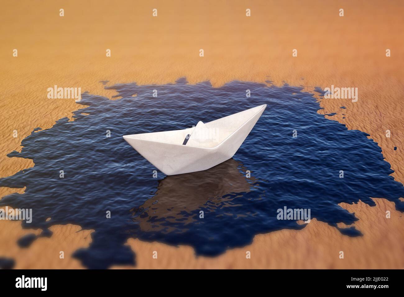 concept paper boat in a puddle in the desert. 3d rendering Stock Photo ...